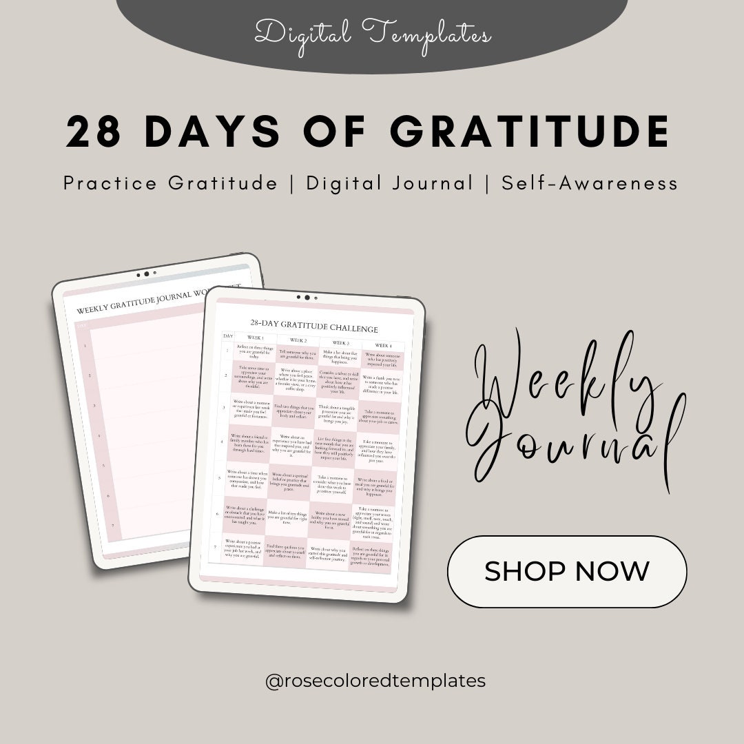 28 Day Gratitude Challenge | Printable Gratitude Journal - Etsy