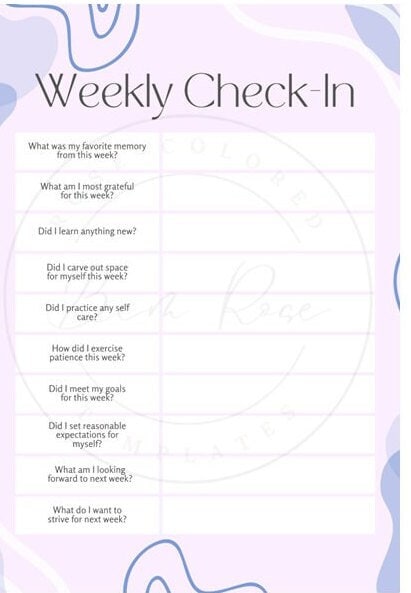 Printable Weekly Check-in Planner | Mental Wellness Tracker | Light ...