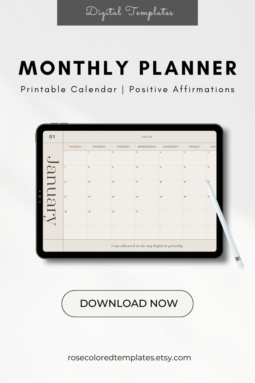 Monthly Affirmation Calendar | 2024 Monthly Planner - Etsy