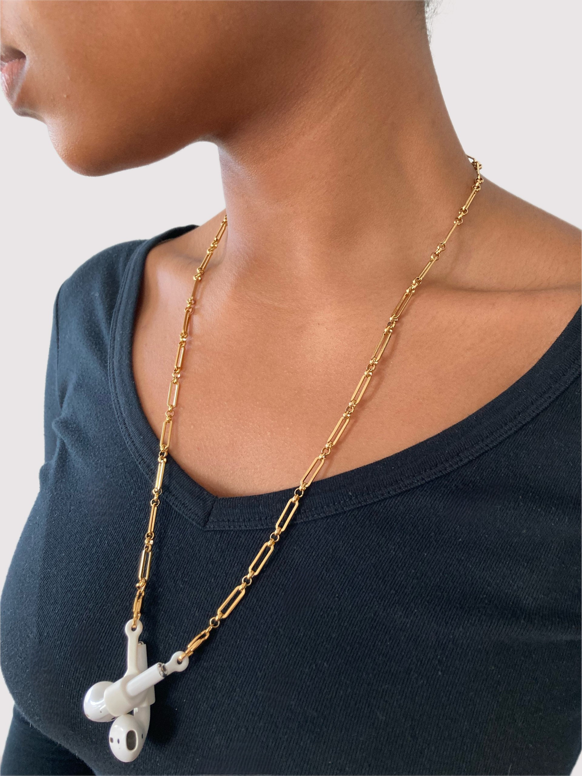 2-in-1 Chain: Airpods Chain + Glasses Chain - Stainless Steel Gold ...