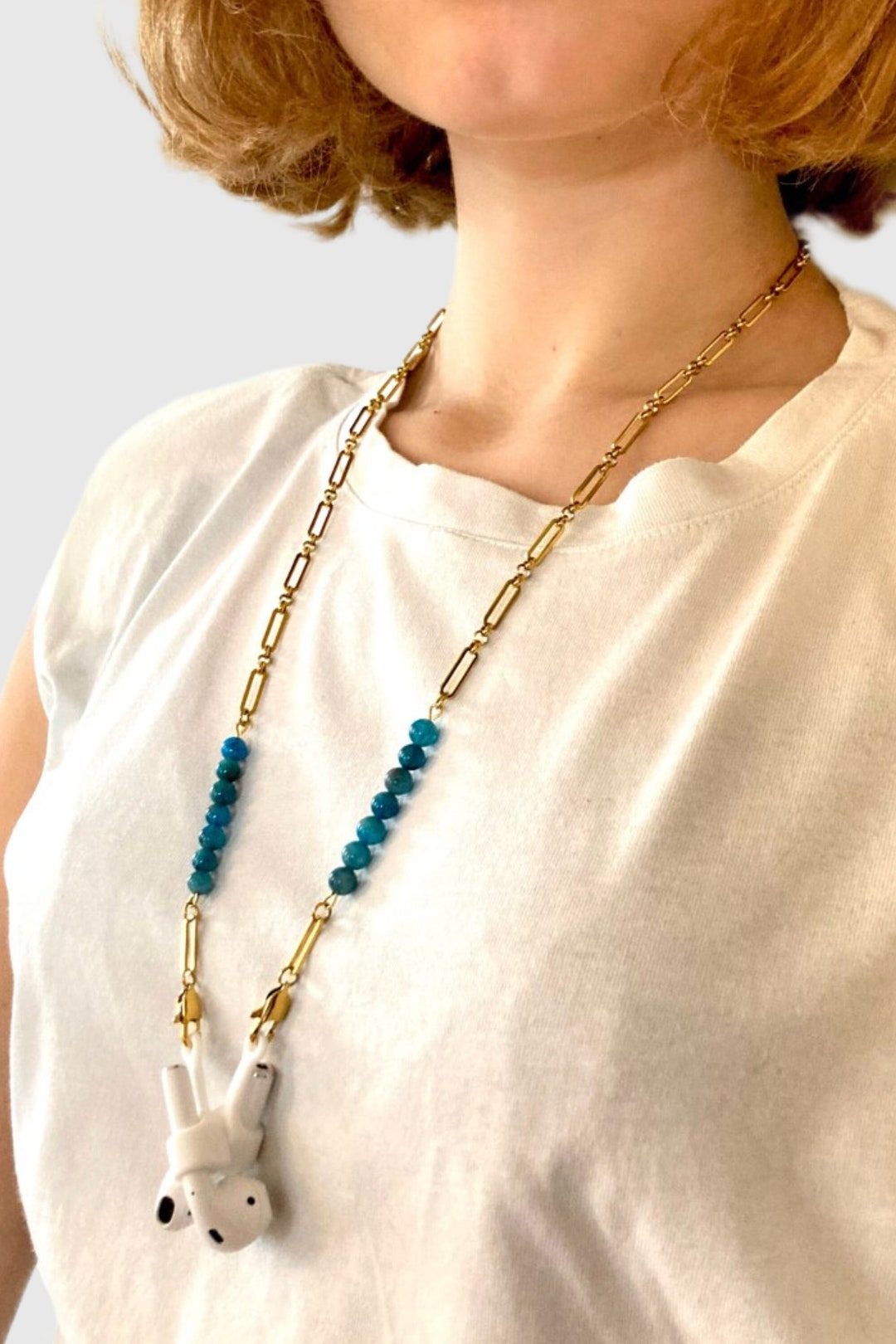 2-in-1 Chain: Airpods Chain + Glasses Chain - Real Gemstones Stainless ...