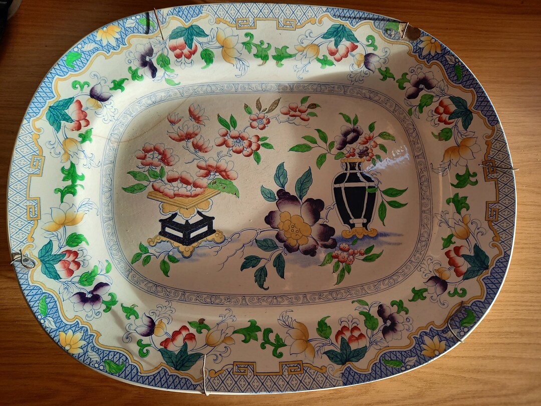 Antique Mintons Poonah Large Serving Plate/ Platter 18.5 Inches With ...