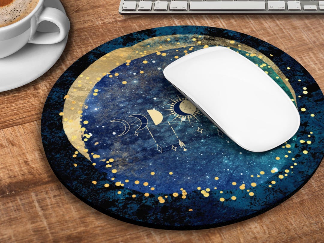 Celestial Phases Round Mouse Pad - Astrology Desk Mat, Lunar Cycle Desk ...