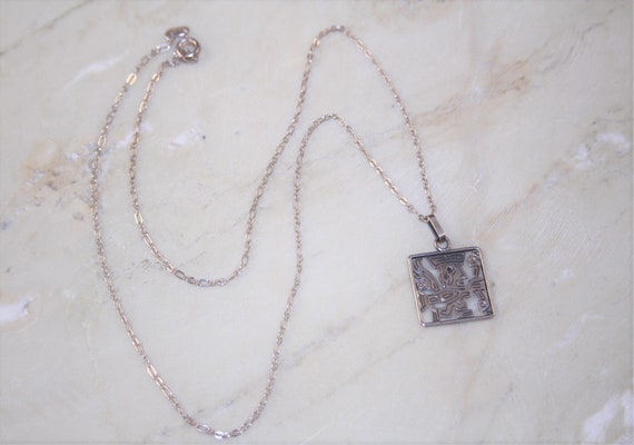 Vintage 900 Silver Mexico Aztech Design Pendant with … - Gem