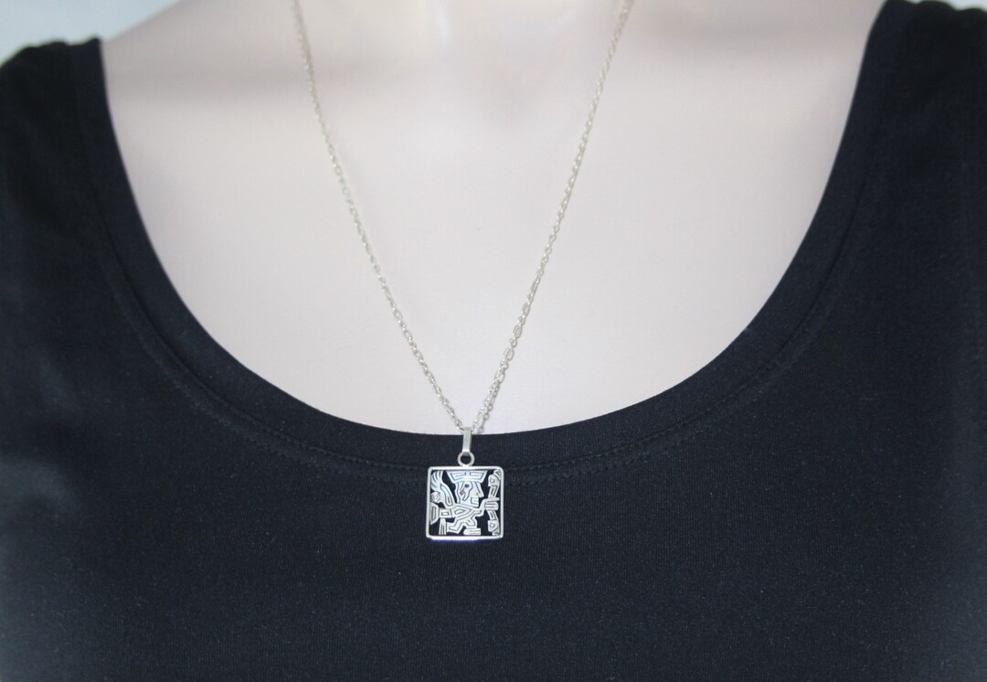 Vintage 900 Silver Mexico Aztech Design Pendant With 950 Silver Chain ...