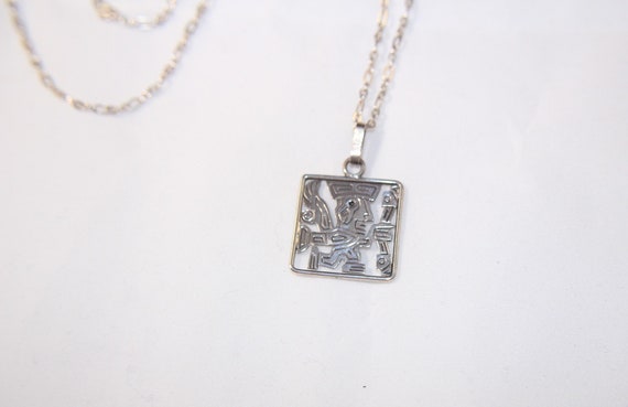 Vintage 900 Silver Mexico Aztech Design Pendant with … - Gem