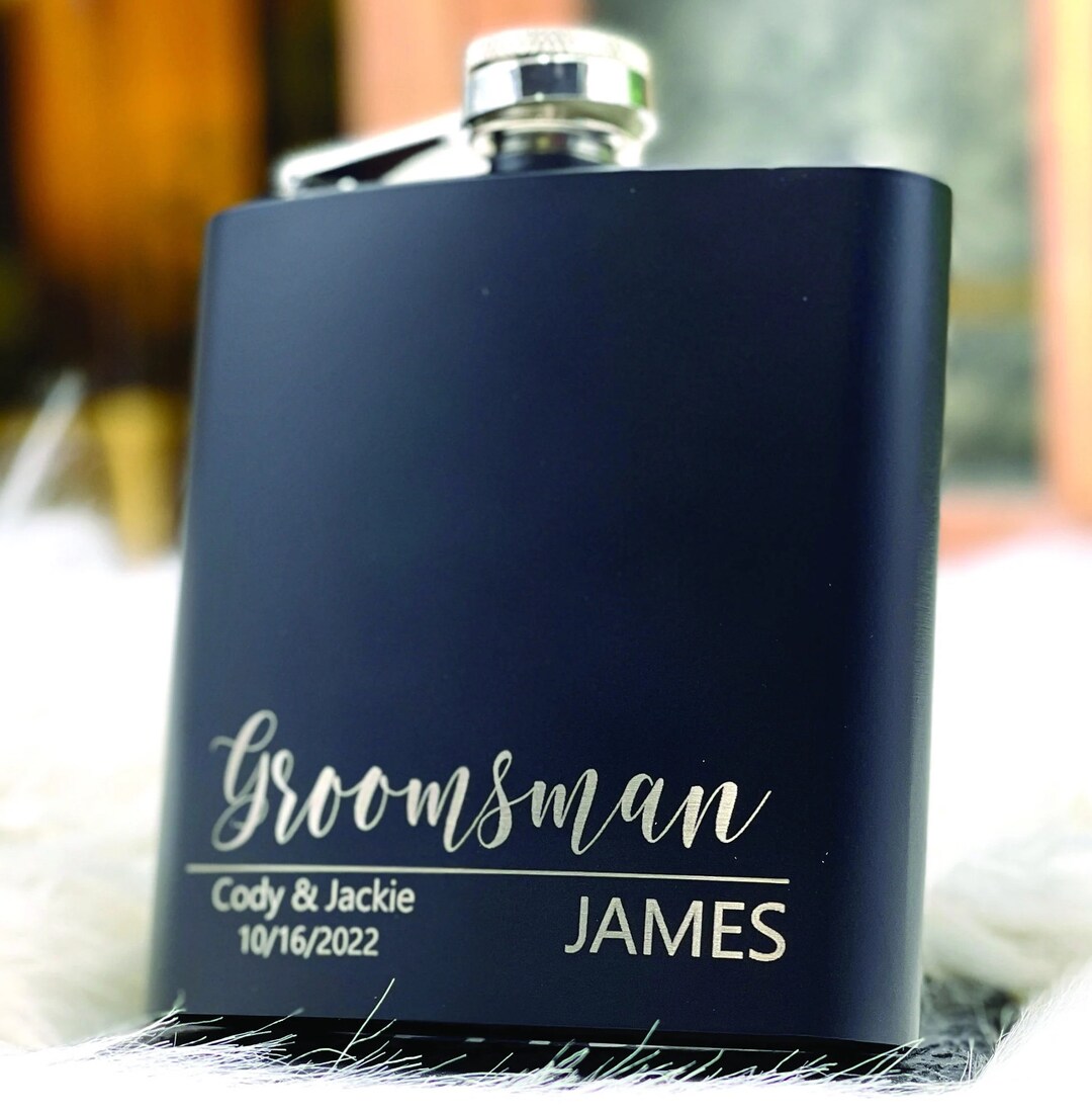 Personalized Groomsmen Flasks, Groomsman Gift, Flask for Groomsmen Custom Flask, Black Hip Flask ...