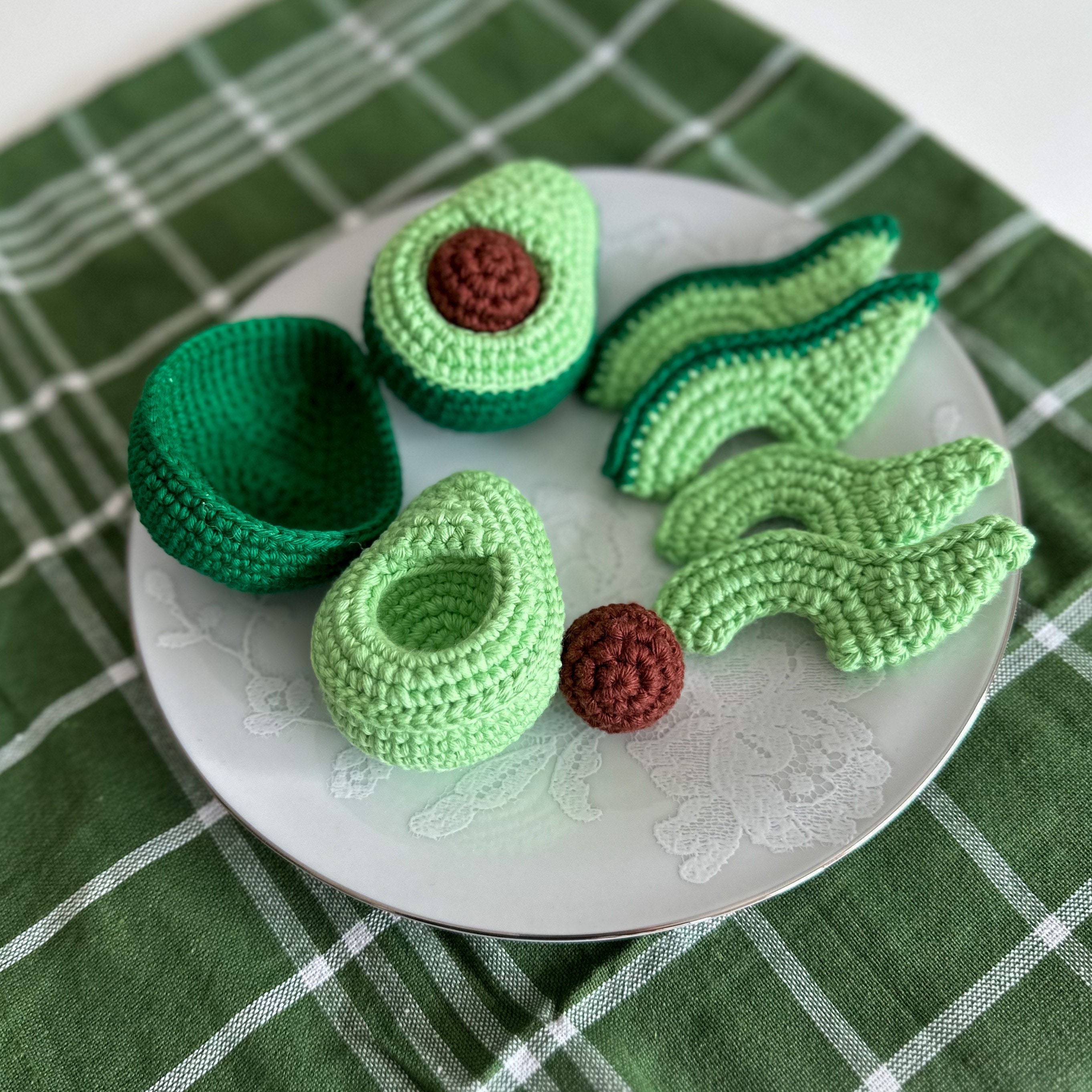 Crochet Avocado Slice for Kids Kitchen. Handmade Cotton Toy for ...