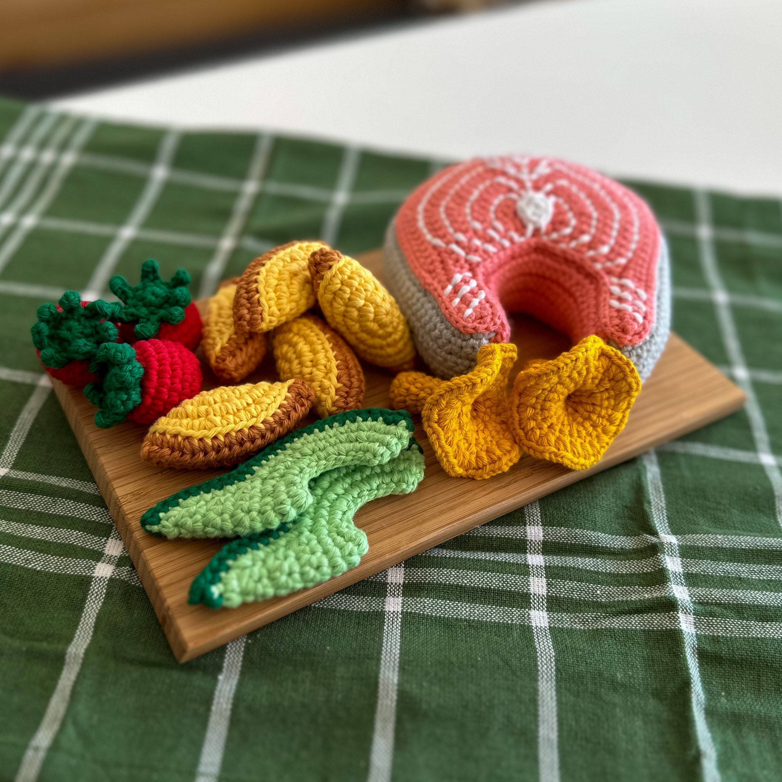 Crochet Play Food Set With Salmon Steak. Handmade Cotton Toys - Etsy