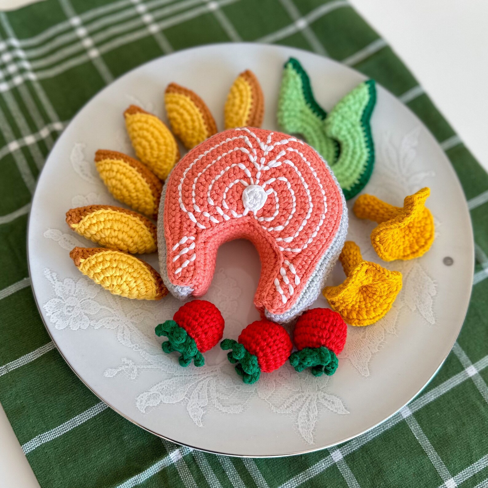 Crochet Play Food Set With Salmon Steak. Handmade Cotton Toys - Etsy