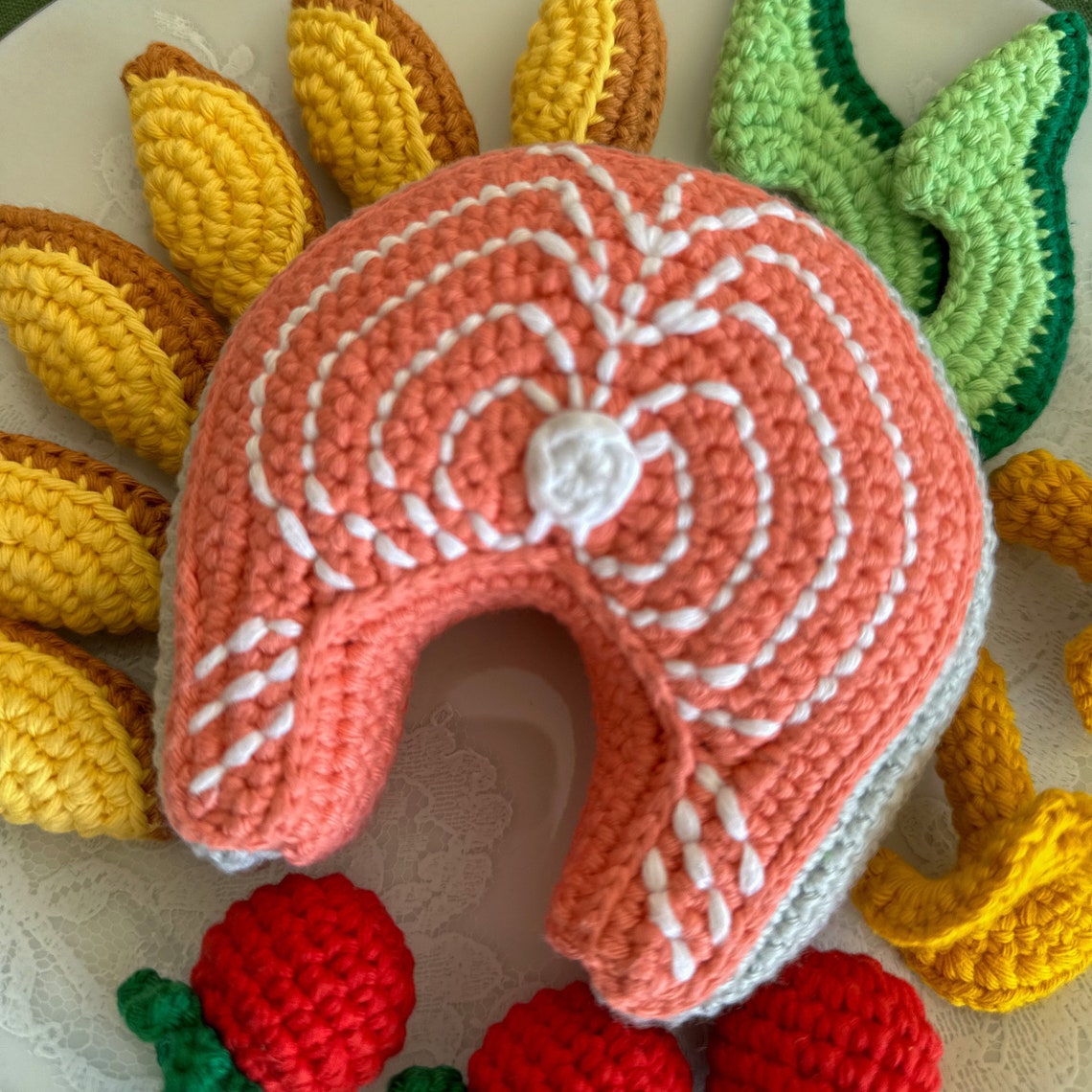 Crochet Play Food Set With Salmon Steak. Handmade Cotton Toys - Etsy