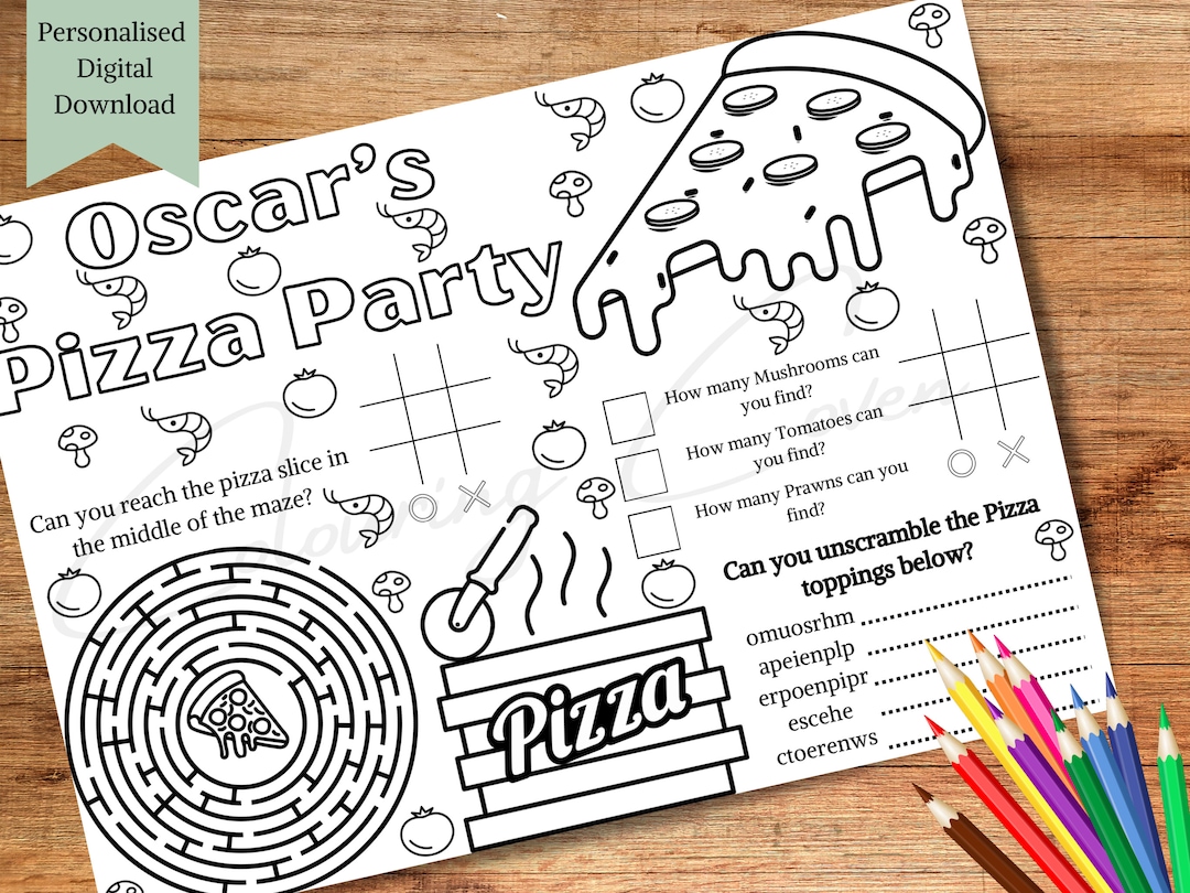Personalised Pizza Party Activity Sheet Pizza Colouring Page - Etsy