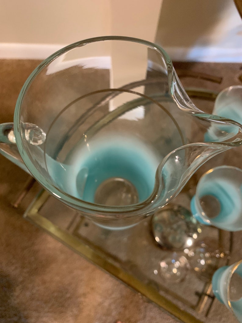 Vintage Blue Ombré Blendo Pitcher Set With 6 Matching Cordial - Etsy