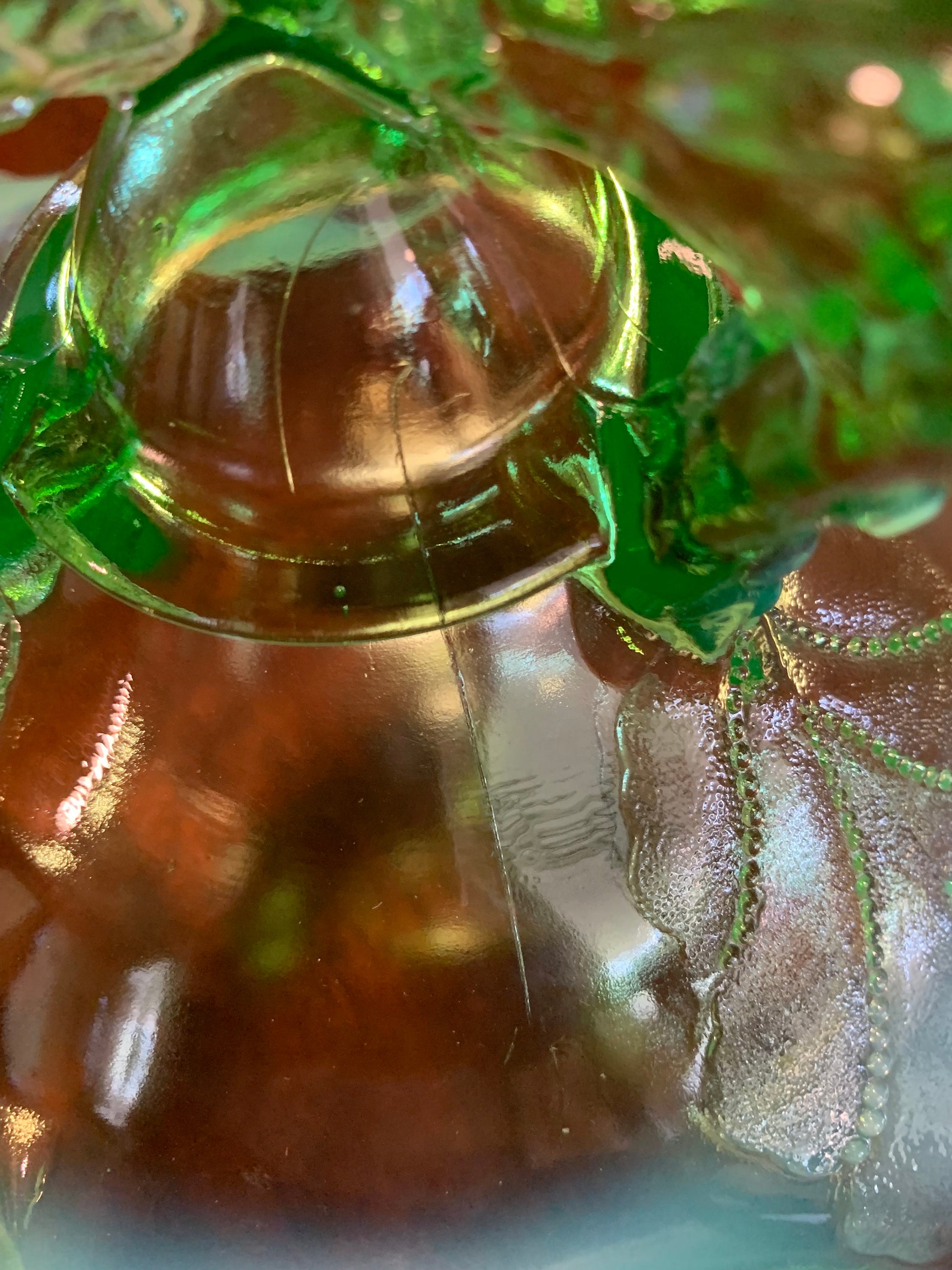 Early 1900's Dugan Winter Cabbage Design Opalescent Green 3 Footed Bowl ...