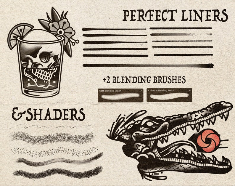 24 Old School and Traditional Tattoo Brushes for Procreate - Etsy