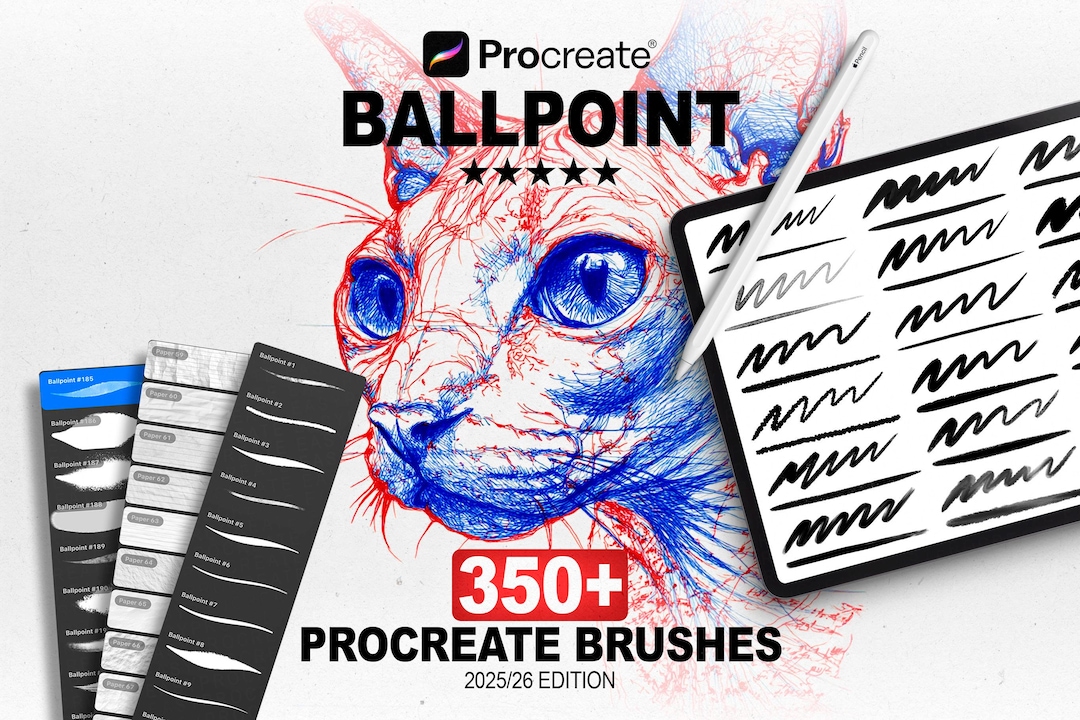 350+ Ballpoint Pen Brushes for Procreate | Line Art & Shading Brushes ...