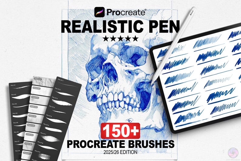 150+ Realistic Ballpoint Pen Brushes | Procreate Sketch & Line Art Set ...