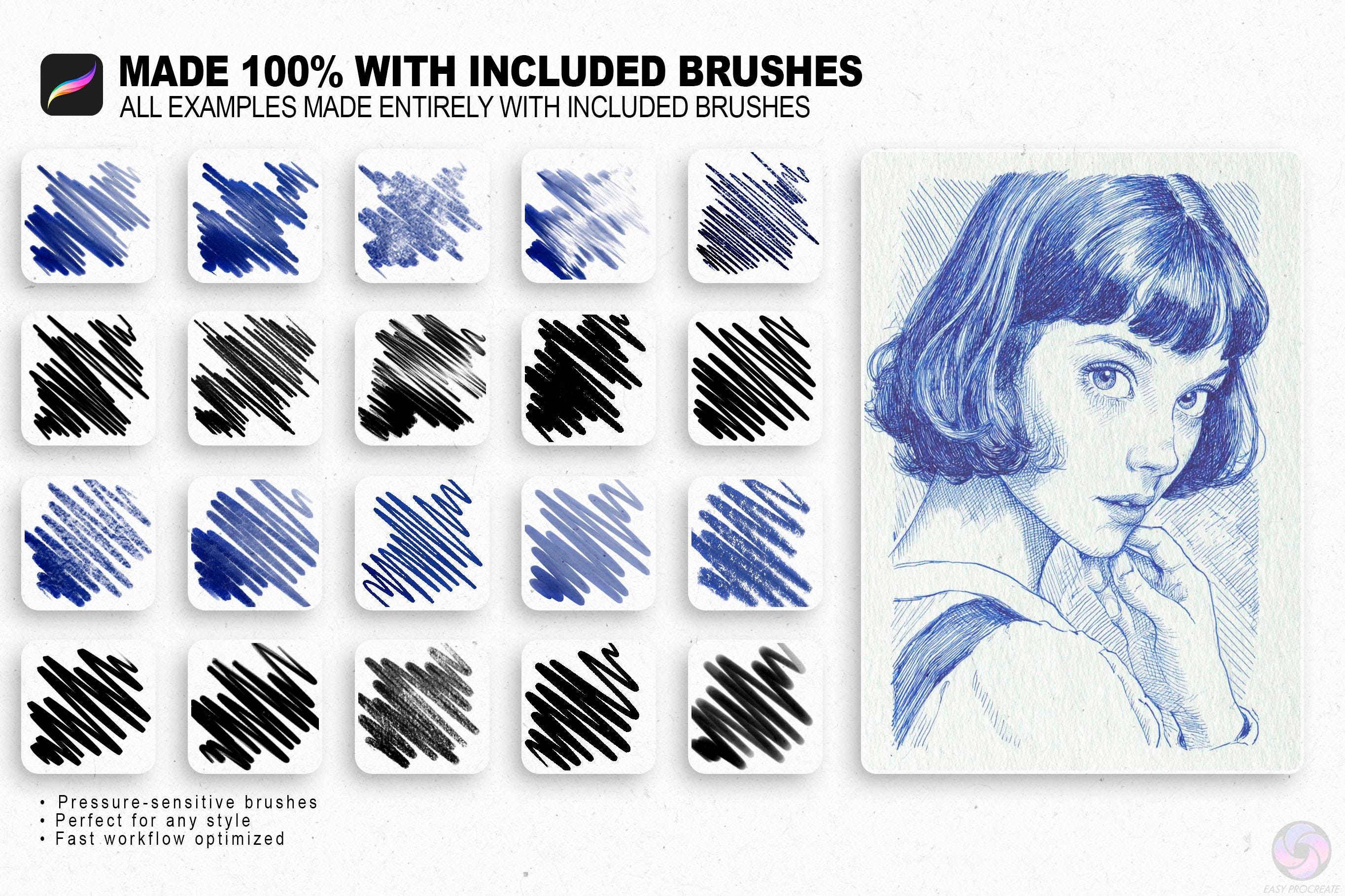 150+ Realistic Ballpoint Pen Brushes | Procreate Sketch & Line Art Set ...
