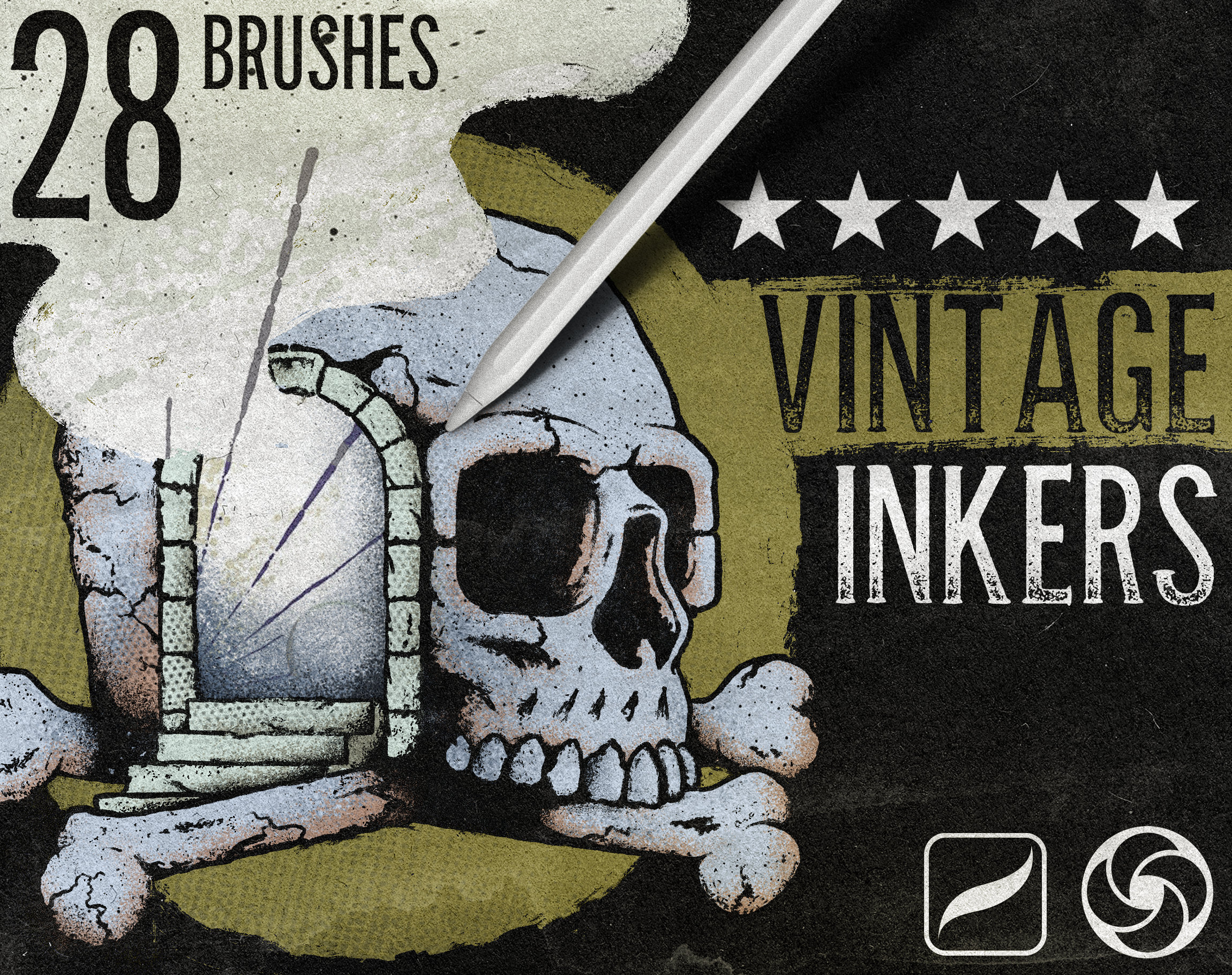 Vintage Inker Brushes for Procreate: Grunge, Halftone, Comic (brushset ...
