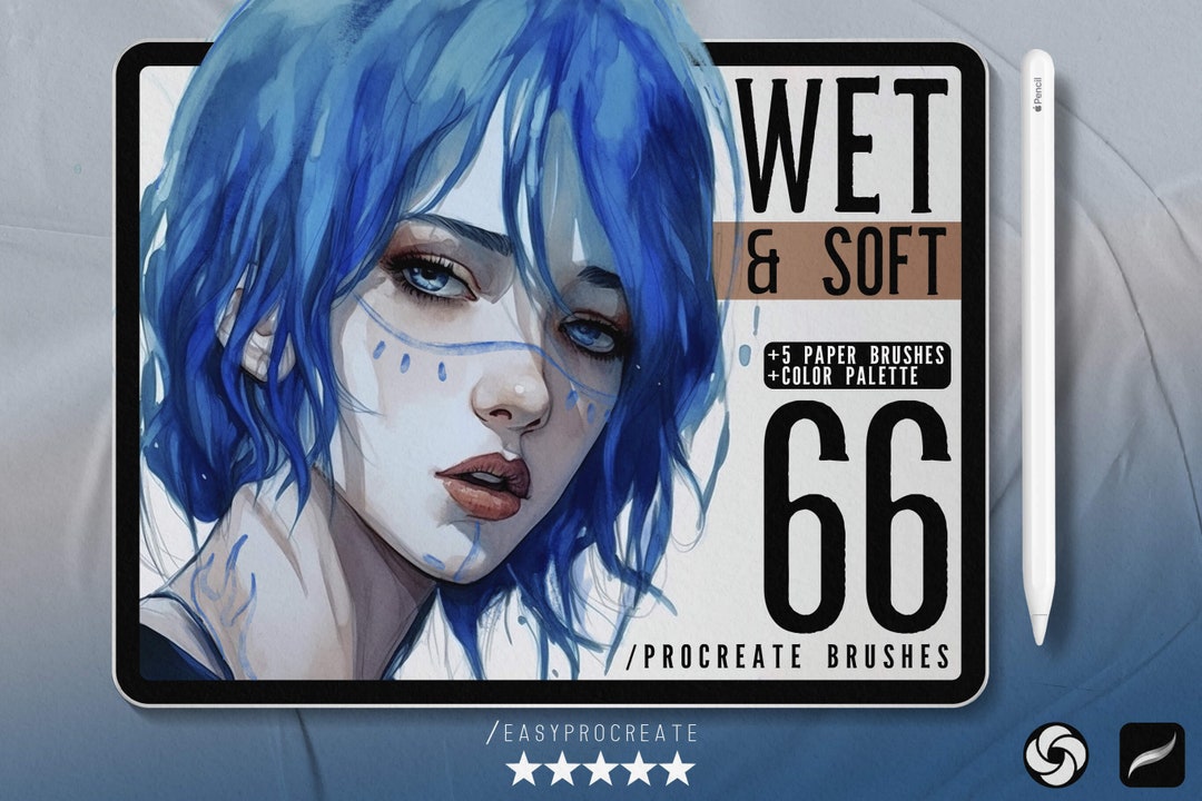 66 Wet and Soft Procreate Brushes With 5 Bonus Paper Textures for ...