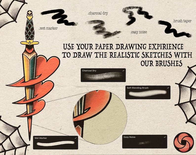 24 Old School and Traditional Tattoo Brushes for Procreate - Etsy