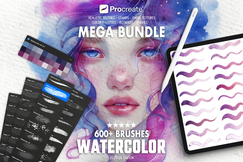 600+ Watercolor Procreate Brushes Mega Bundle | Realistic Painting ...