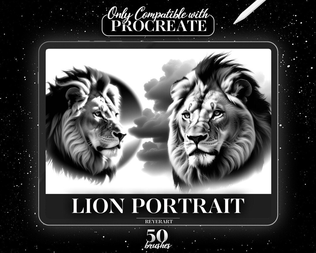 Lion Portrait Procreate Brush Set | 50 High-quality Digital Brushes ...