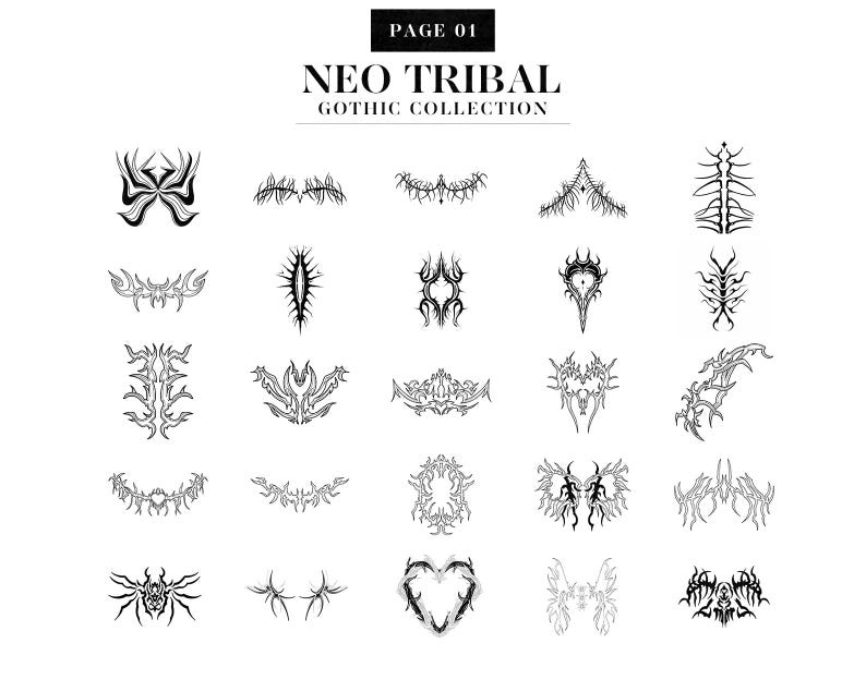 100 Neo Cyber Tribal Procreate Stamps | Gothic Tattoo Brushes (instant ...