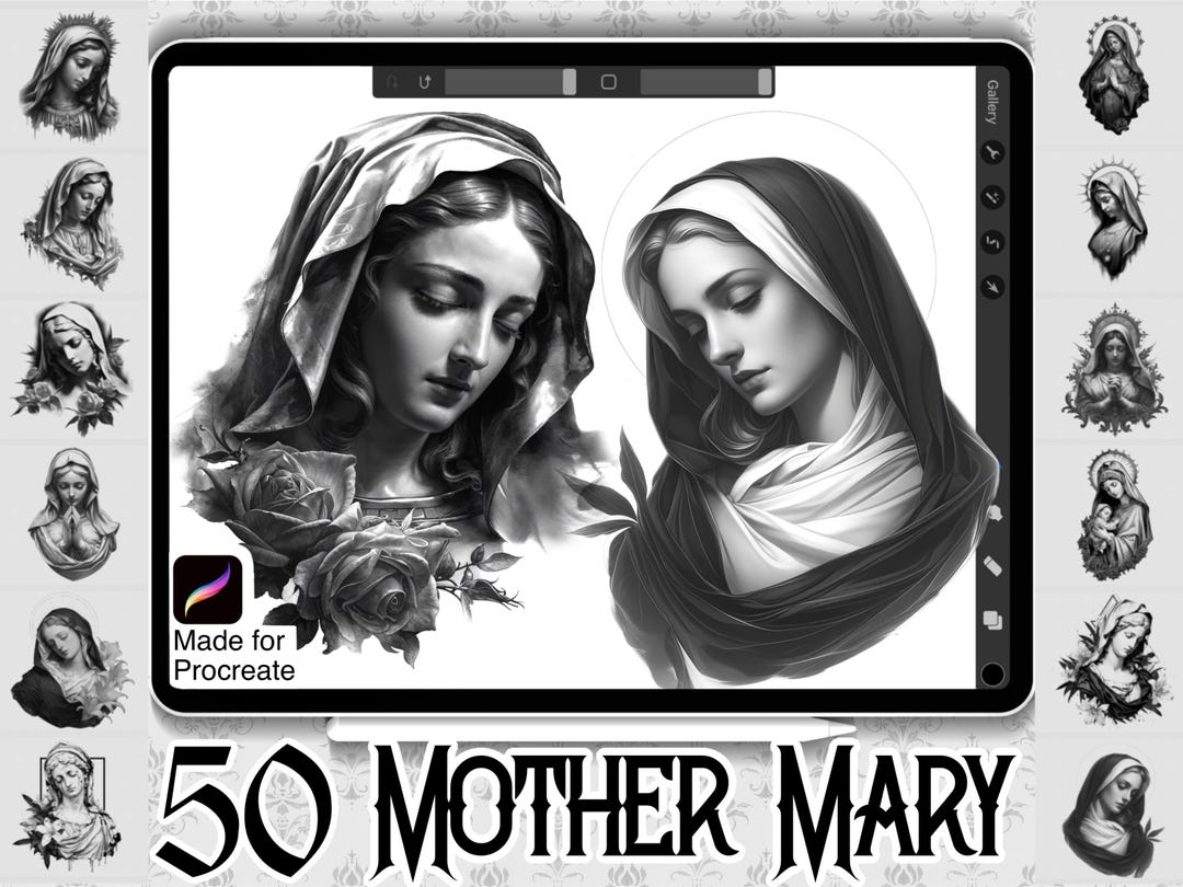 Mother Mary Procreate Brushes | Religious Tattoo Stamps (INSTANT ...