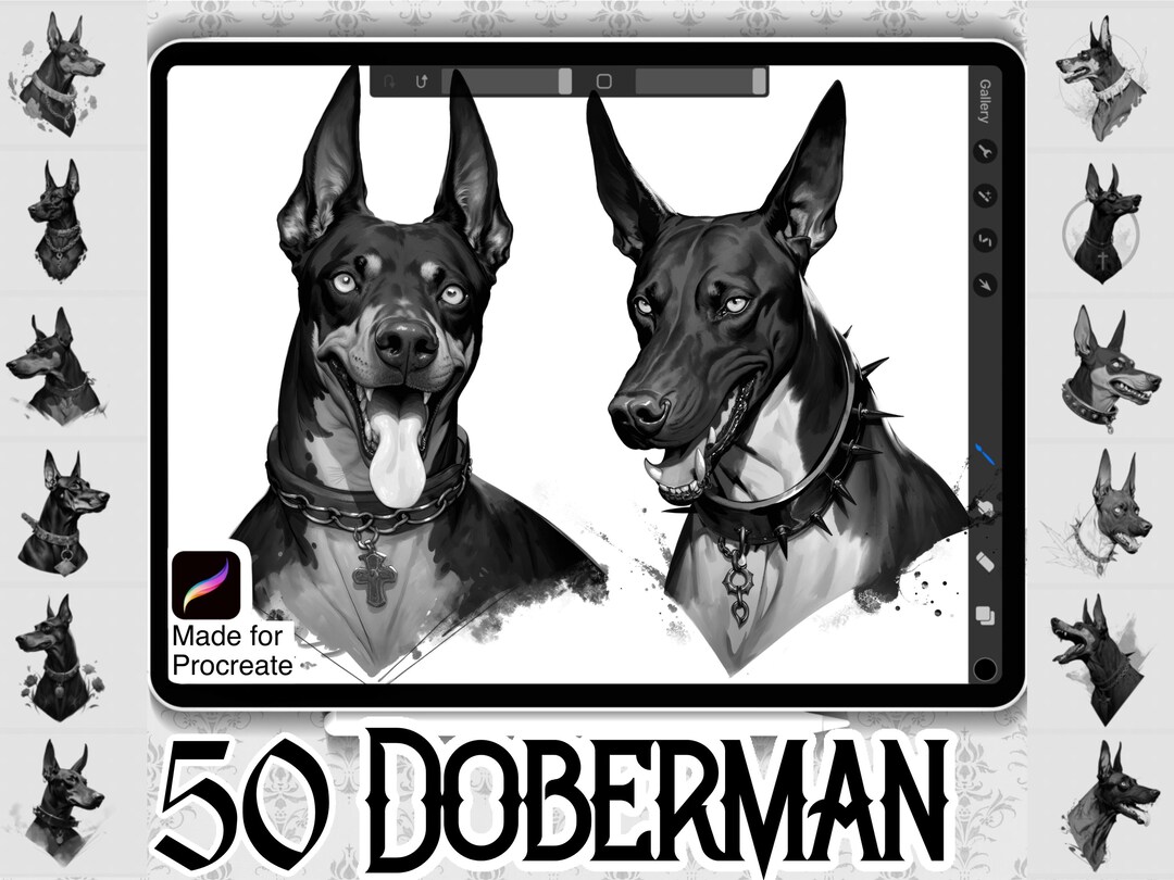 50 Doberman Designs | Animal Stamps | Procreate Brushes | Tattoo Design ...