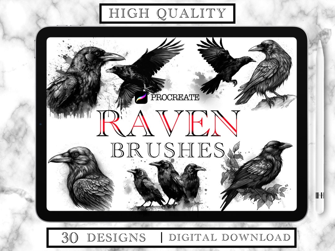 Raven Procreate Brushes - Tattoo Stamp Designs (digital Download) - Etsy