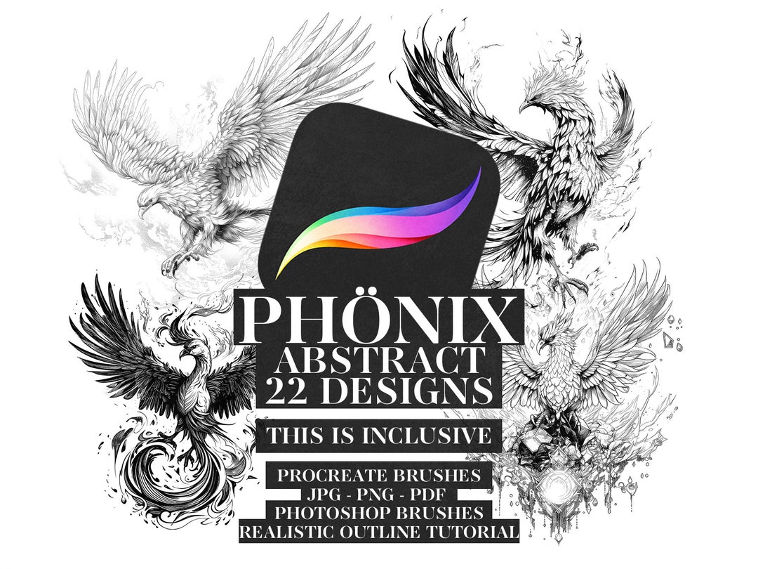 22 Abstract Phoenix Designs Stamp Set for Procreate Tattoo Brushes ...