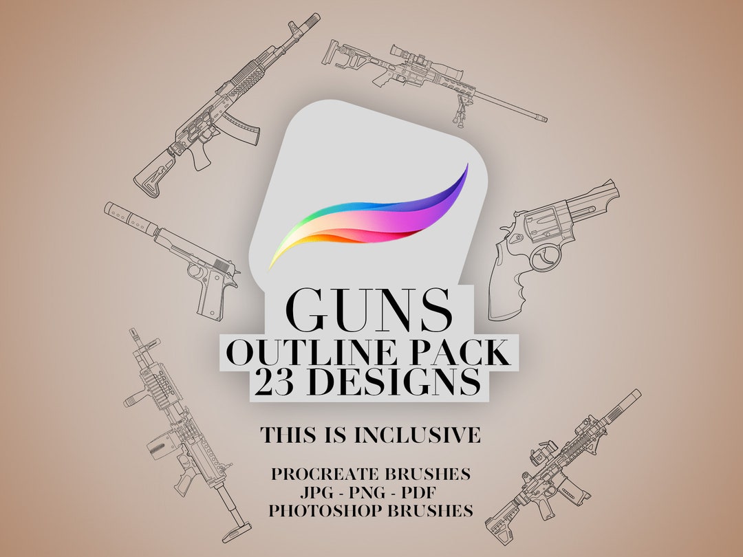 23 Gun / Weapon Outline Tattoo Procreate Brushes - Photoshop Stamps ...