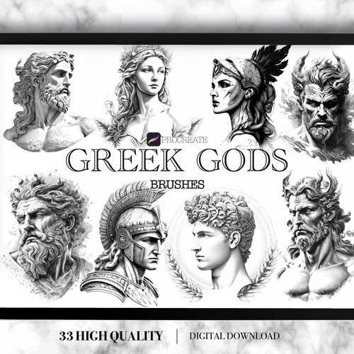Procreate 60 Mythology Stamps Tattoo Brush Greek Gods Myths - Etsy