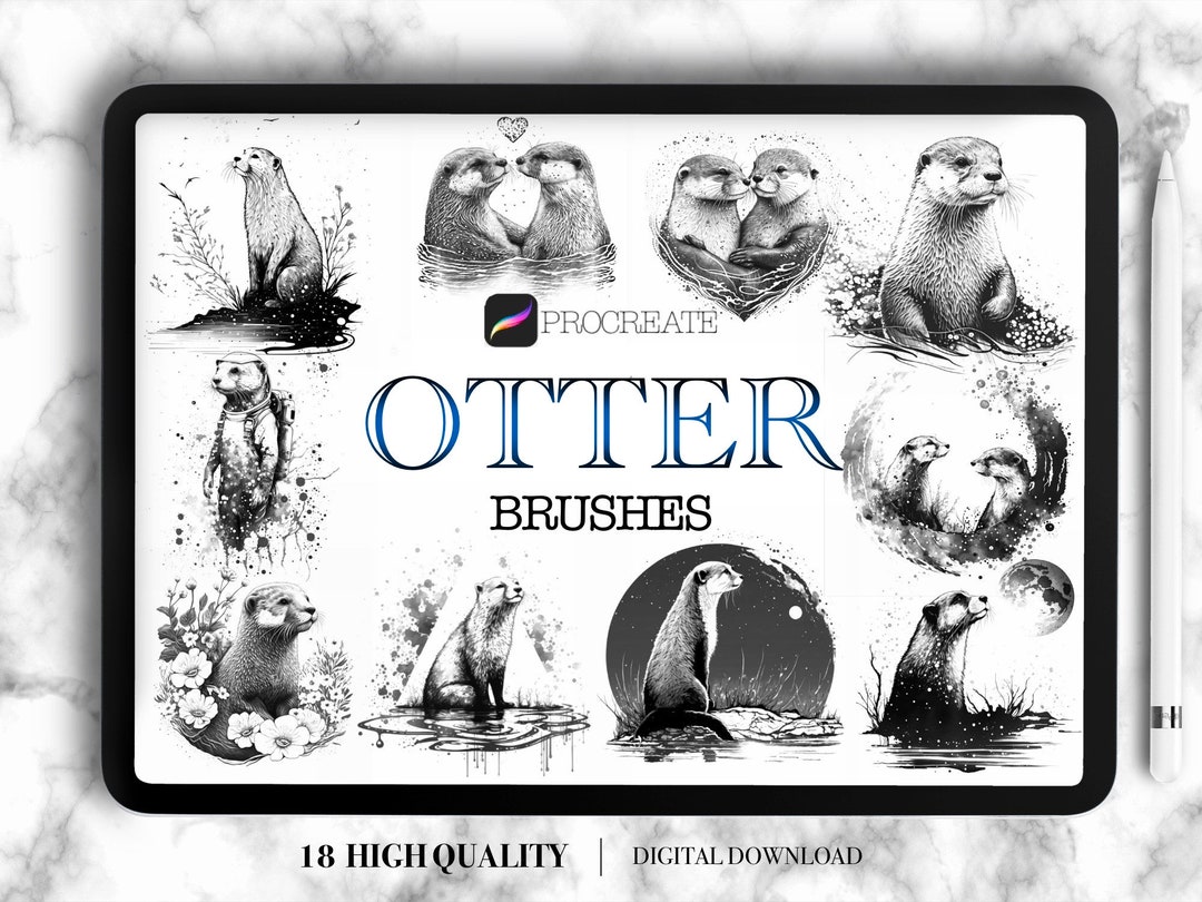 Otter Designs for Procreate / Tattoo Stencil - 18 Designs - Stamps ...