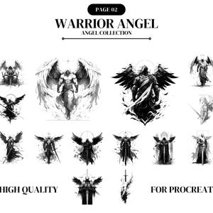 50 Warrior Angel Brushes | Procreate Tattoo Stamps | Heavenly Battle ...