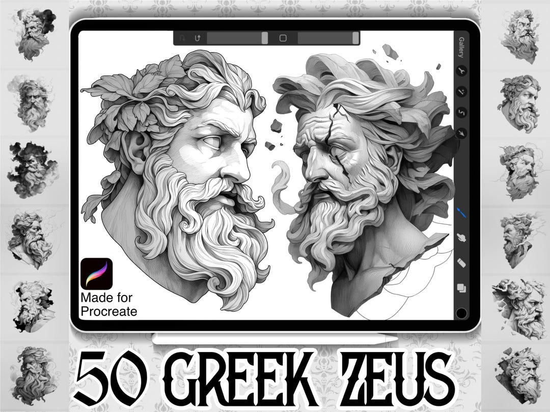 50 Greek Zeus Designs | INSTANT DOWNLOAD | Greek Mythology Stamps ...