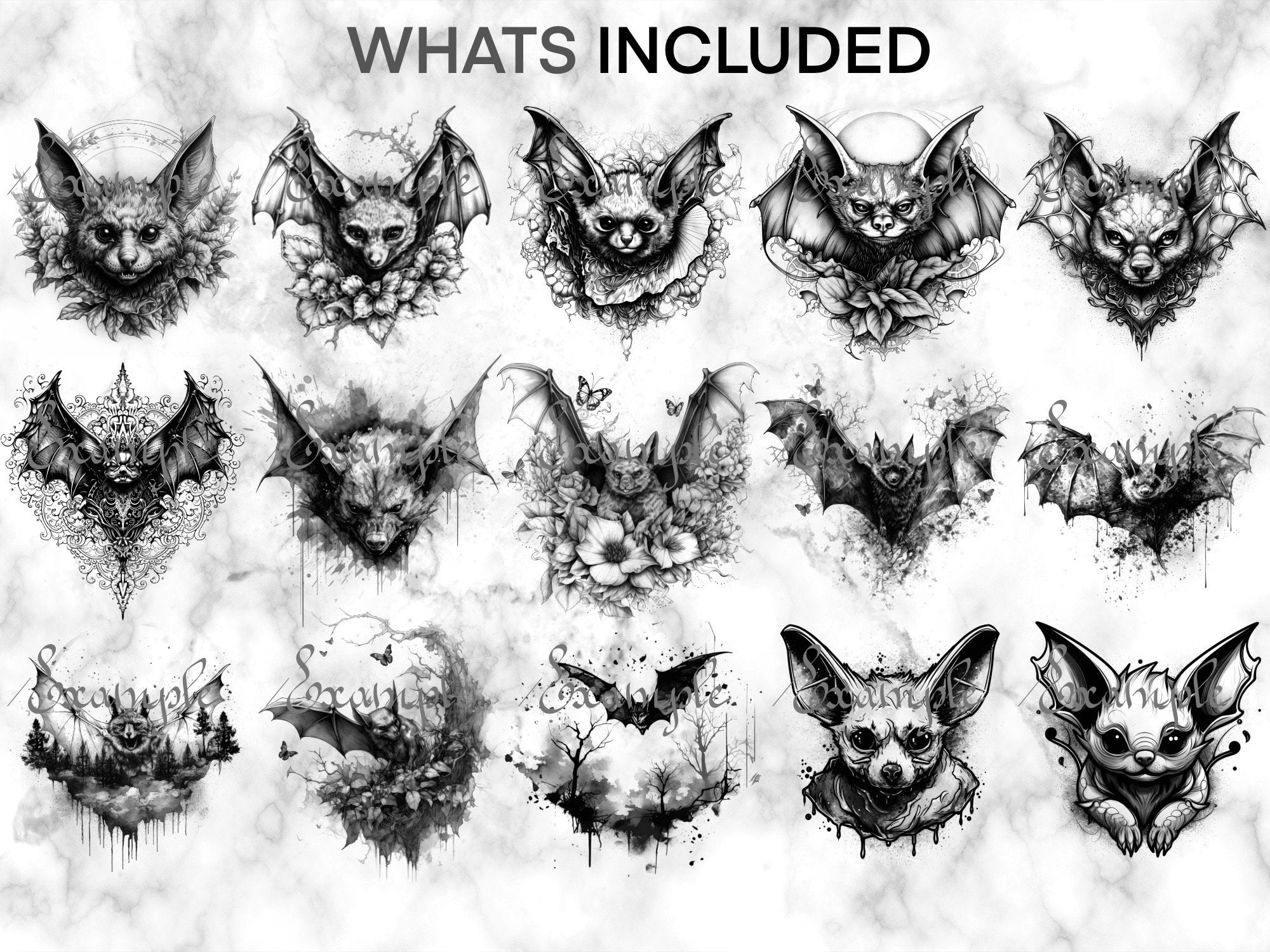 Bat Designs for Procreate / Tattoo Stamp 37 Designs Stamps Digital for ...