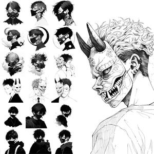 50 Mask Boy Designs | INSTANT DOWNLOAD | Anime Mask Boy Stamps ...