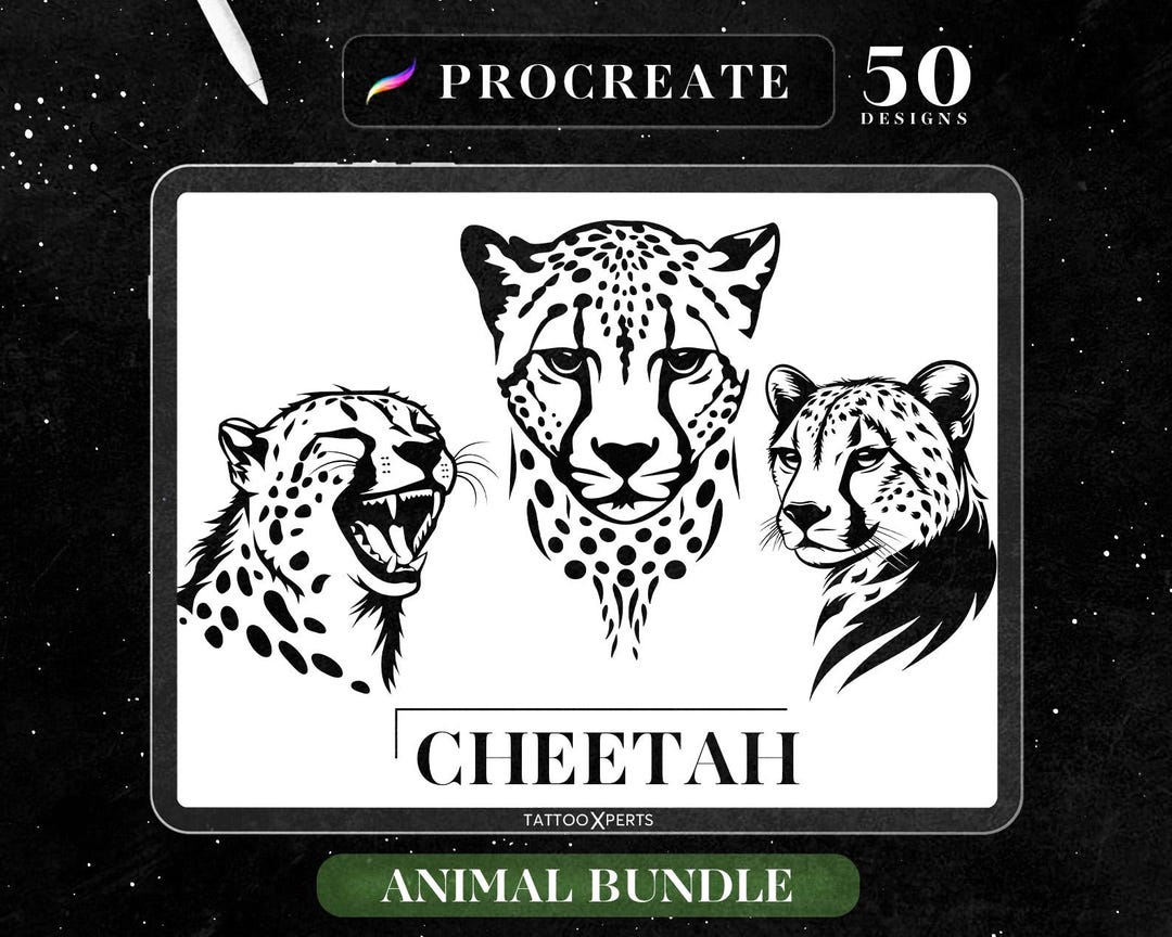 Cheetah Stars Procreate Brushes | Animal Tattoo Stamps | 50 Minimalist ...