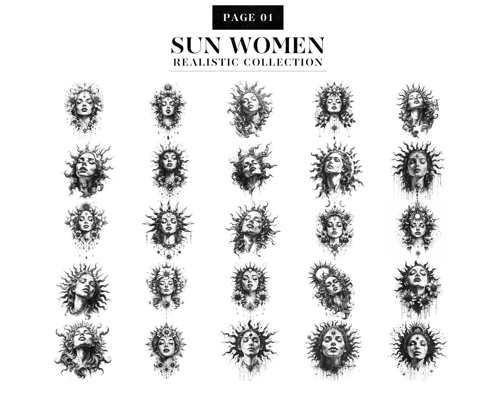 50 Sun Women Designs INSTANT DOWNLOAD Realistic Stamps Procreate ...