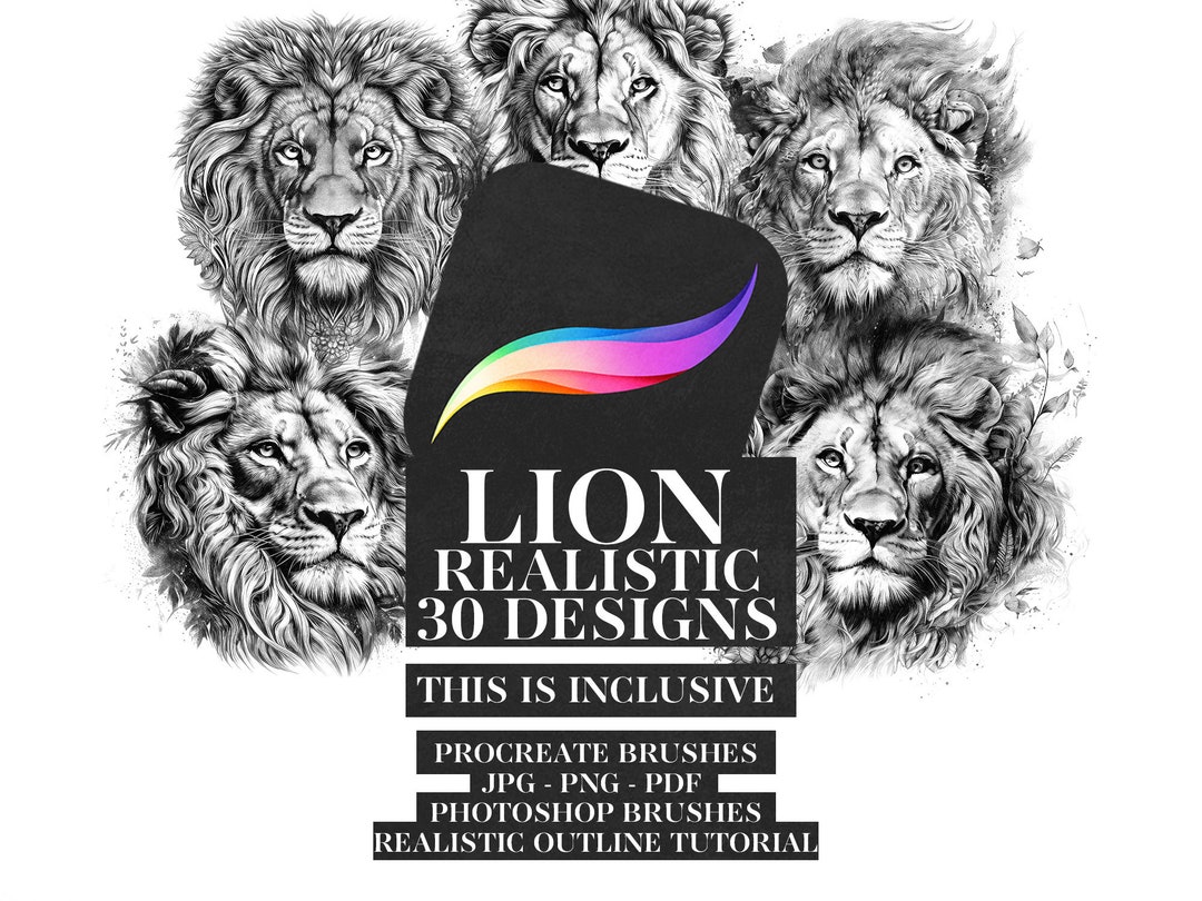 Lion Tattoo Procreate Stamps | Photoshop Brushes | 30 Designs Also in ...