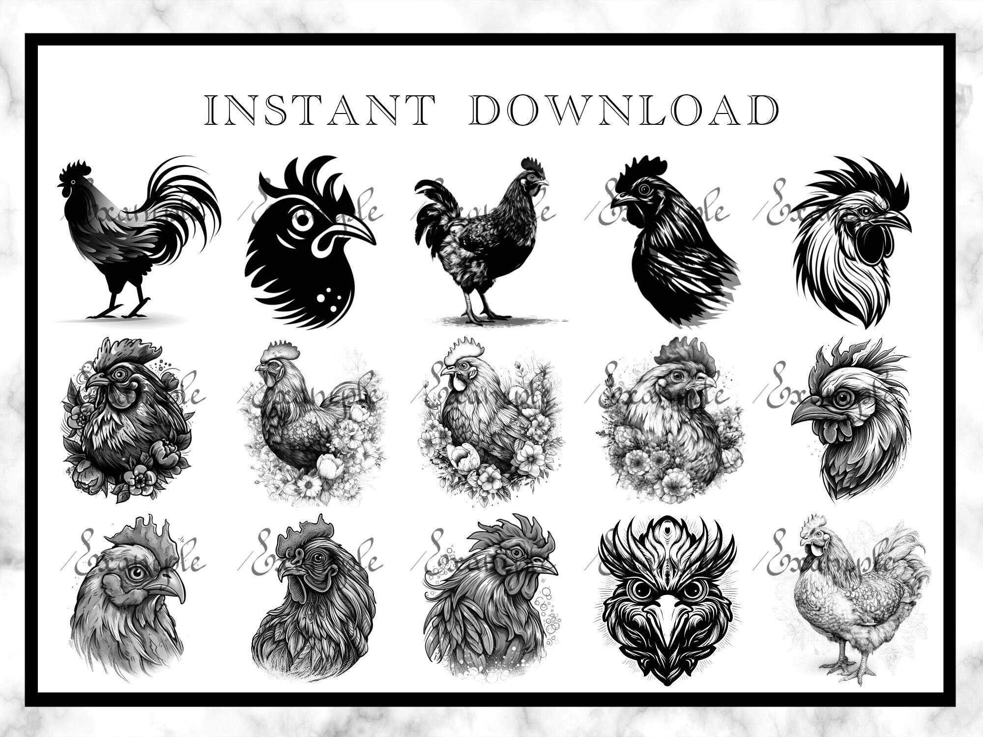 Chicken Portrait Designs for Procreate / Tattoo Stamp 39 - Etsy