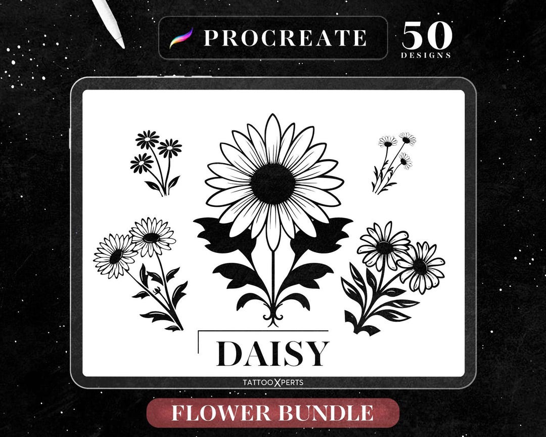 50 Daisy Procreate Stamps | Flower Tattoo Designs (instant Download) - Etsy
