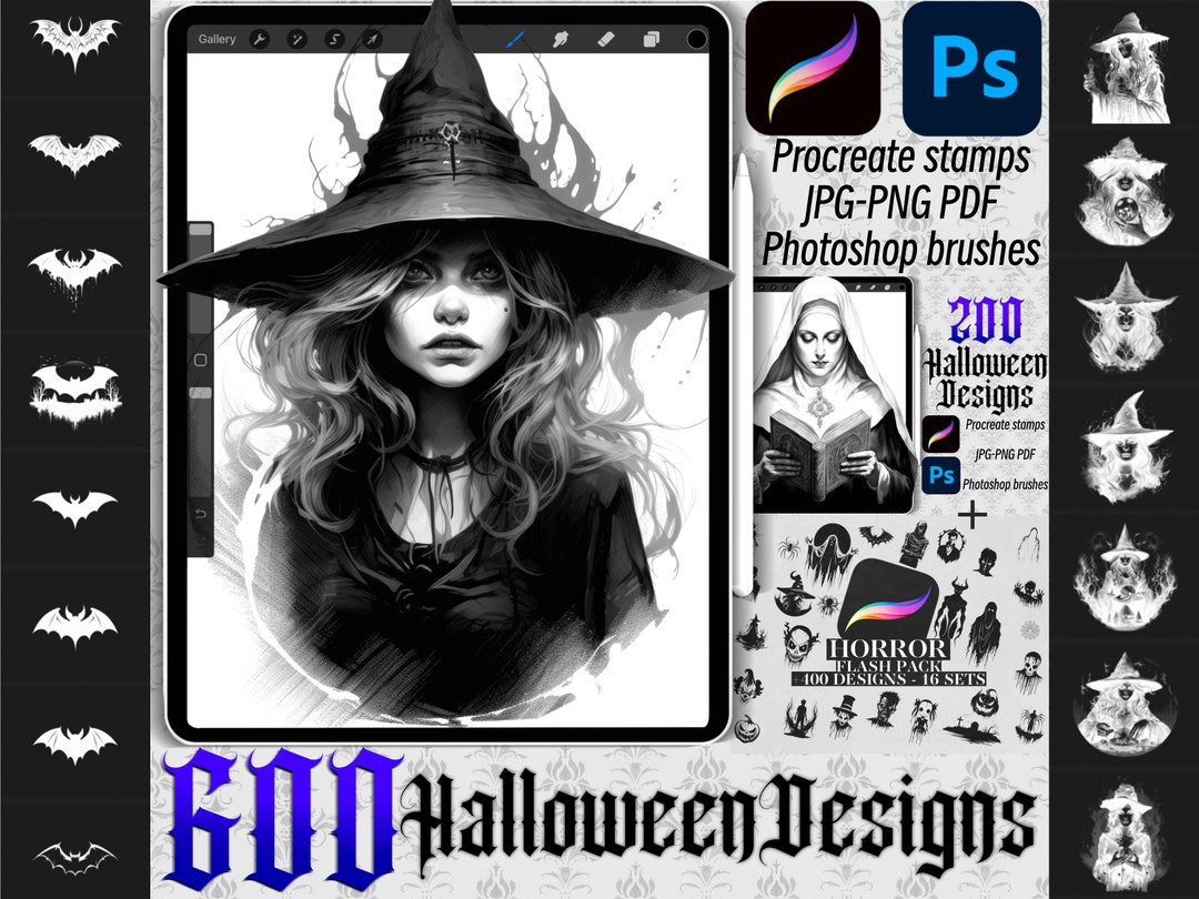 Procreate Halloween Stamp Bundle INSTANT DOWNLOAD Bundle of 600 ...