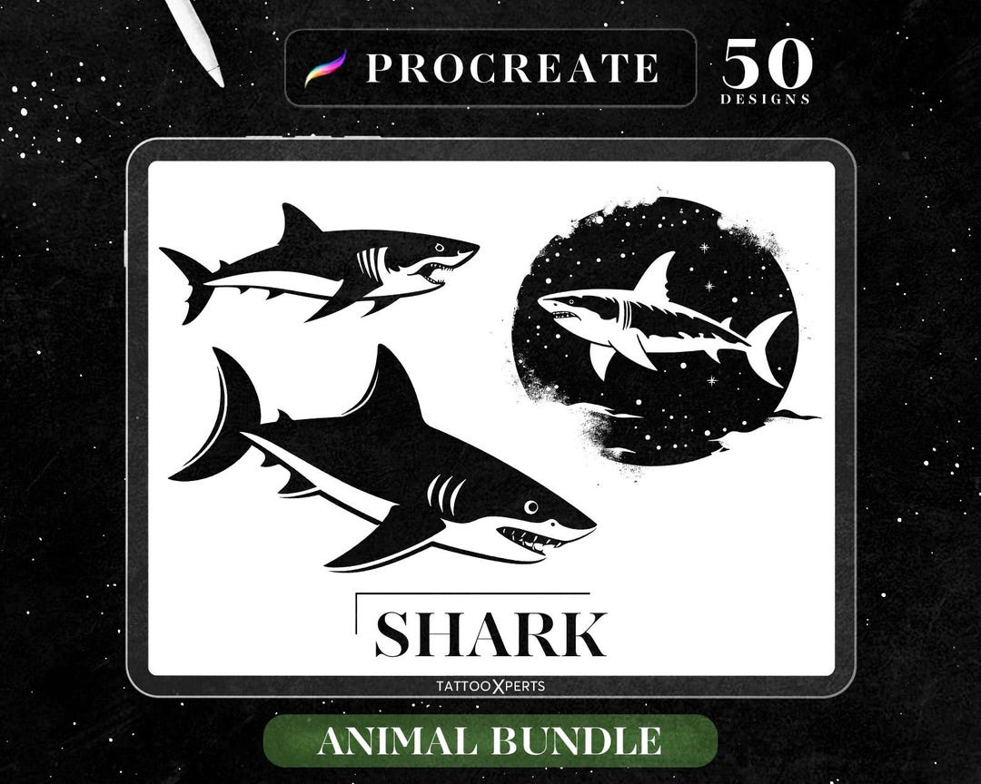 50 Shark Procreate Stamps | Tattoo Designs, Animal Brushes (digital ...