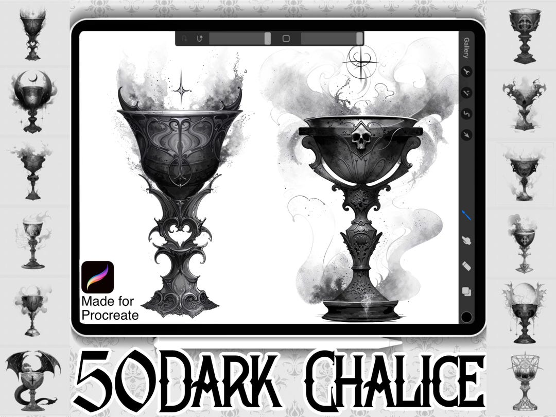 50 Dark Chalice Designs | INSTANT DOWNLOAD | Gothic Stamps | Procreate ...