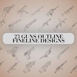 23 Gun / Weapon Outline Tattoo Procreate Brushes - Photoshop Stamps ...