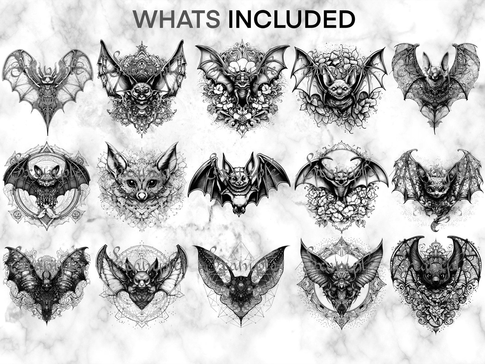 Bat Designs for Procreate / Tattoo Stamp 37 Designs Stamps Digital for ...
