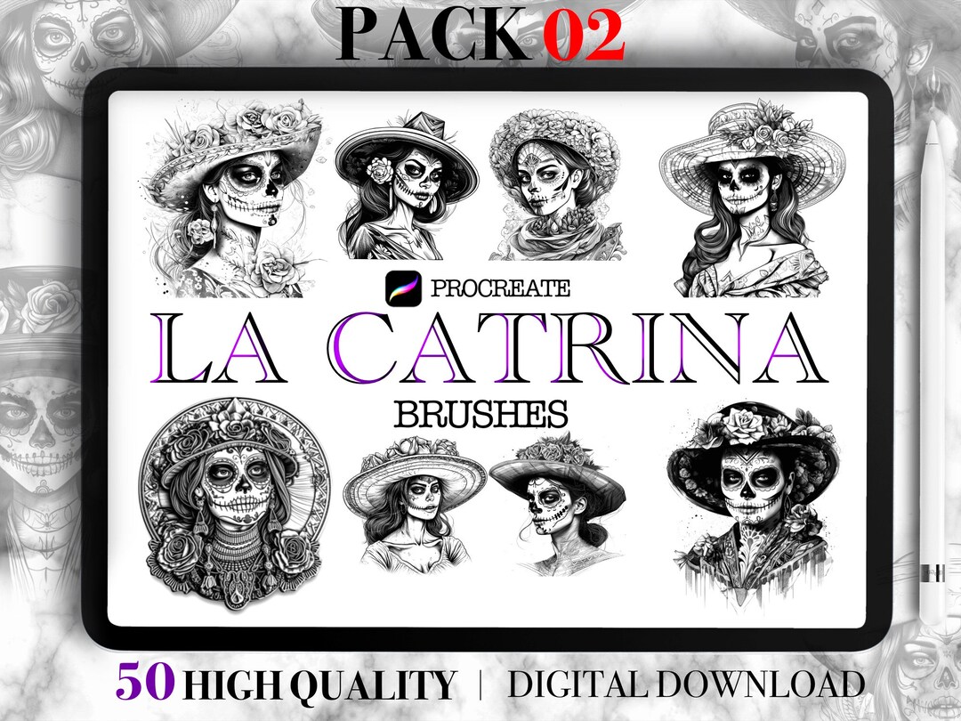 La Catrina Tattoo Portrait for Procreate PACK 02 Tattoo Stencil 50 ...